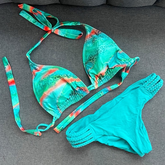Luli Fama | Swim | Luli Fama Copa Mermaid Glitter Teal Bikini Set With ...